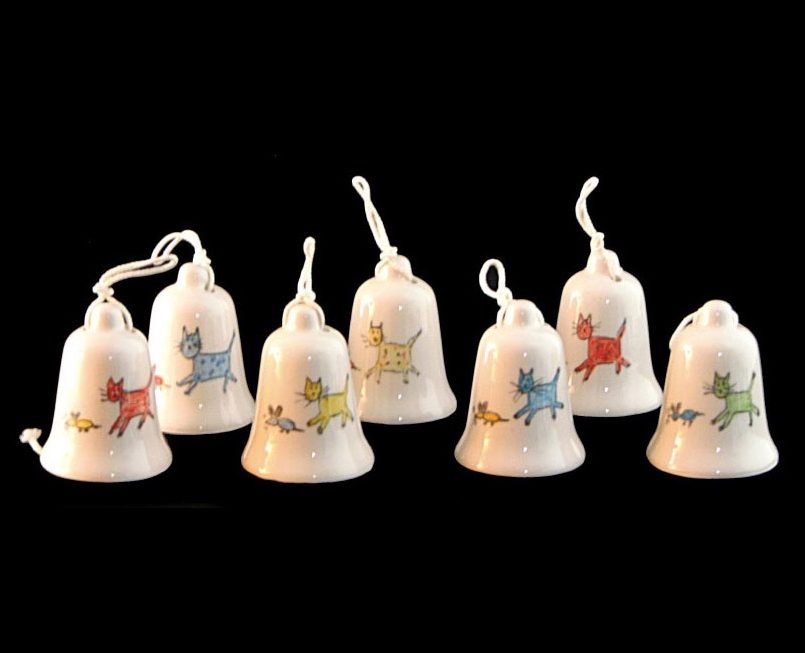 Ceramic Bells - Cat and Mouse - LumenShop Ceramics